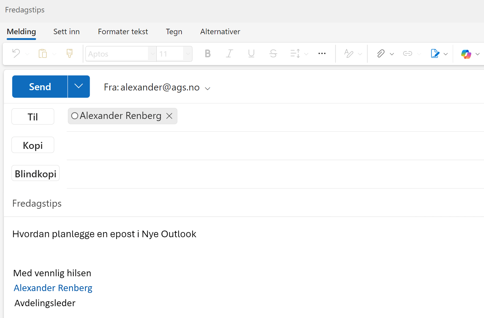 Hvordan planlegge en e-post i nye Outlook